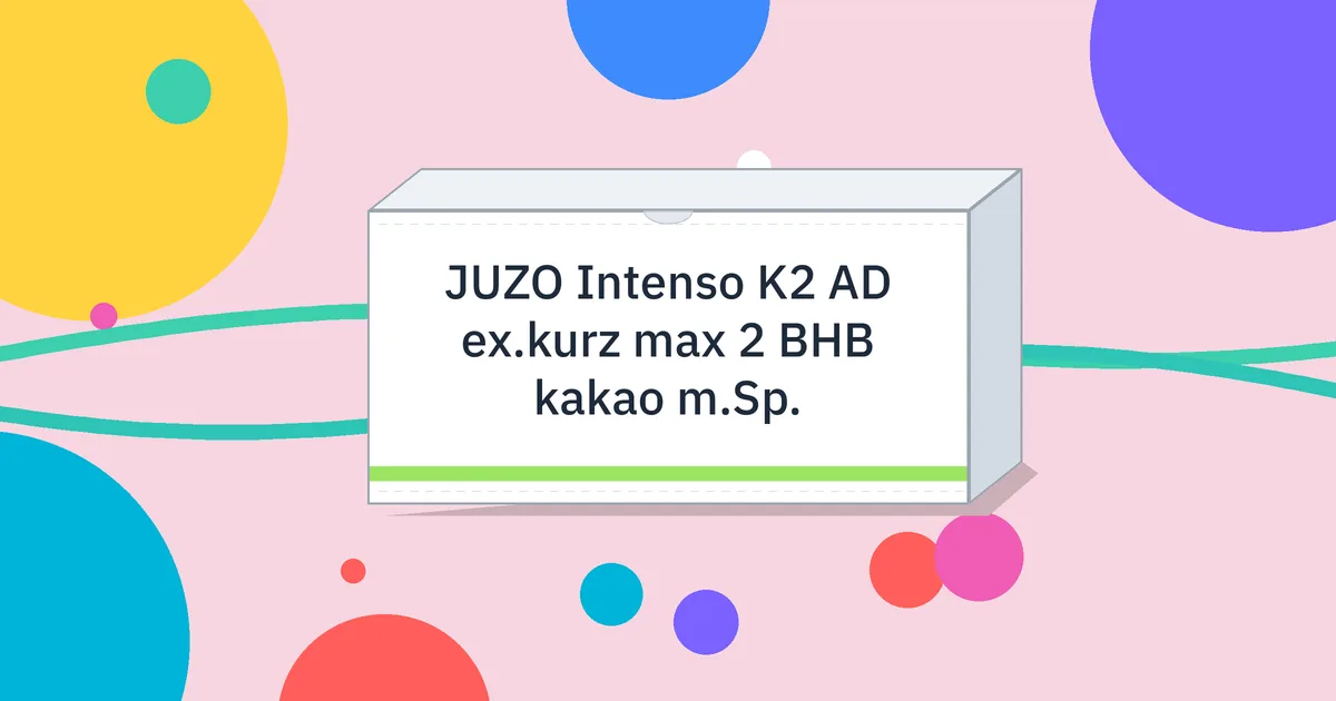 Symbolbild: Packung mit der Aufschrift JUZO Intenso K2 AD ex.kurz max 2 BHB kakao m.Sp. (PZN 18614180) – Verfügbarkeit und Bezug in Apotheken in Frankfurt am Main