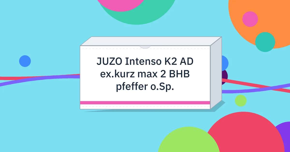 Symbolbild: Packung mit der Aufschrift JUZO Intenso K2 AD ex.kurz max 2 BHB pfeffer o.Sp. (PZN 18624273) – Verfügbarkeit und Bezug in Apotheken in Frankfurt am Main