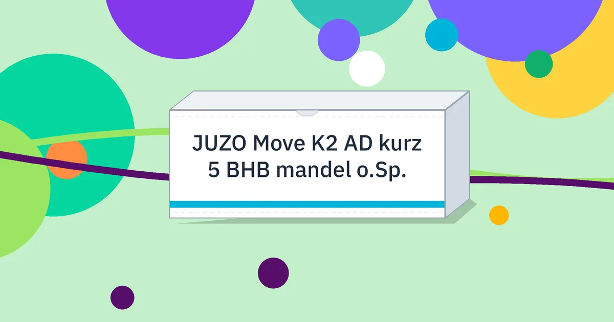 Symbolbild: Packung mit der Aufschrift JUZO Move K2 AD kurz 5 BHB mandel o.Sp. (PZN 16341861) – Verfügbarkeit und Bezug in Apotheken in Frankfurt am Main