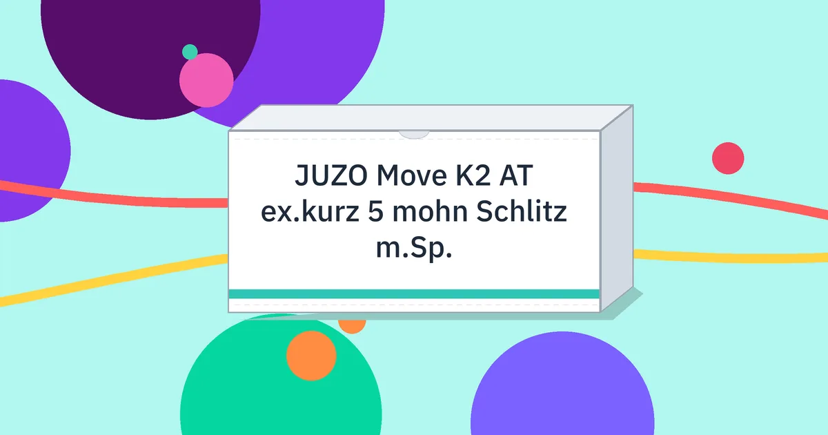 Symbolbild: Packung mit der Aufschrift JUZO Move K2 AT ex.kurz 5 mohn Schlitz m.Sp. (PZN 20672049) – Verfügbarkeit und Bezug in Apotheken in Frankfurt am Main