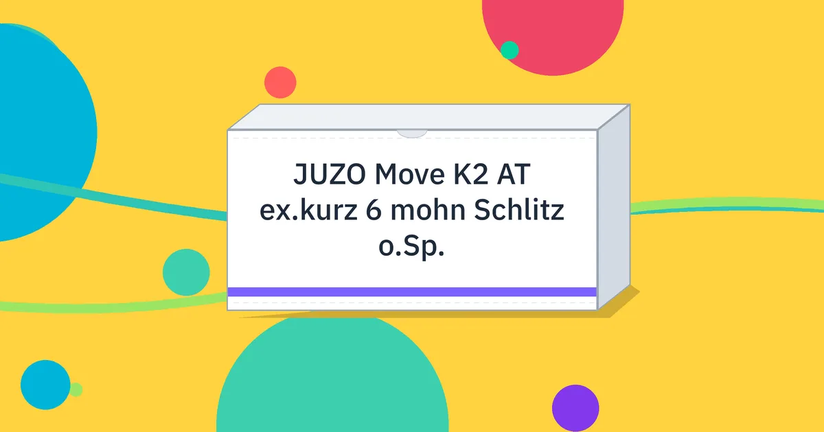 Symbolbild: Packung mit der Aufschrift JUZO Move K2 AT ex.kurz 6 mohn Schlitz o.Sp. (PZN 20673563) – Verfügbarkeit und Bezug in Apotheken in Frankfurt am Main