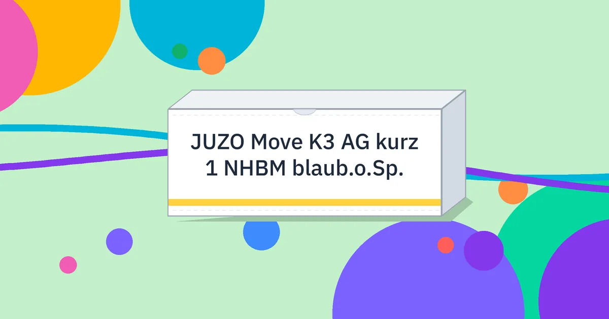 Symbolbild: Packung mit der Aufschrift JUZO Move K3 AG kurz 1 NHBM blaub.o.Sp. (PZN 18592490) – Verfügbarkeit und Bezug in Apotheken in Frankfurt am Main