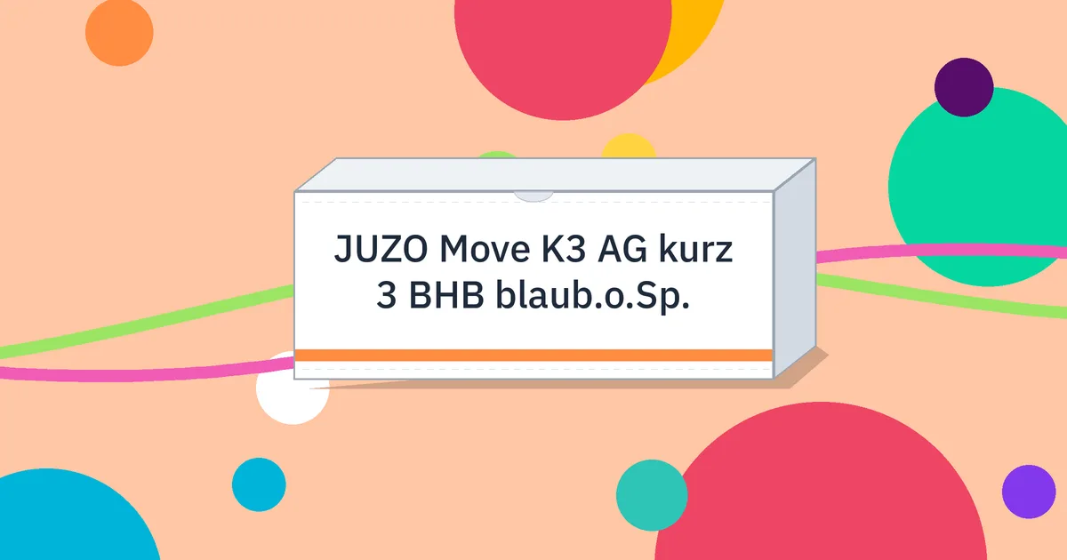 Symbolbild: Packung mit der Aufschrift JUZO Move K3 AG kurz 3 BHB blaub.o.Sp. (PZN 18593408) – Verfügbarkeit und Bezug in Apotheken in Frankfurt am Main