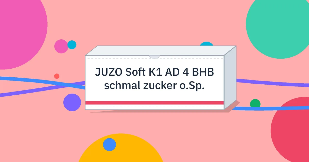 Symbolbild: Packung mit der Aufschrift JUZO Soft K1 AD 4 BHB schmal zucker o.Sp. (PZN 15462781) – Verfügbarkeit und Bezug in Apotheken in Frankfurt am Main