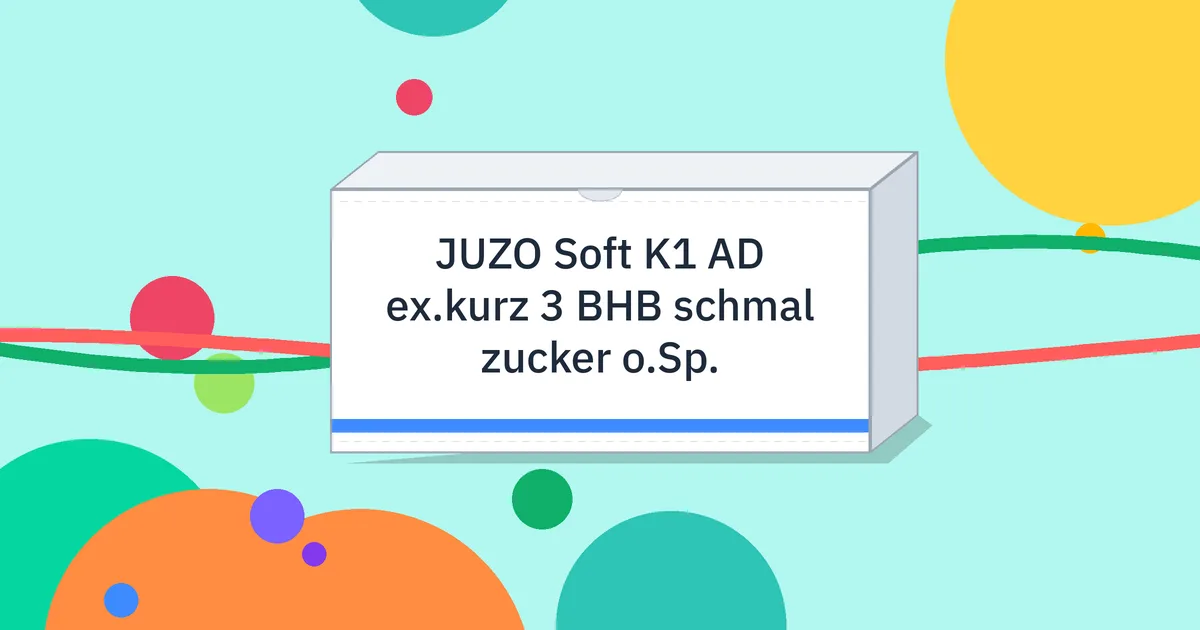 Symbolbild: Packung mit der Aufschrift JUZO Soft K1 AD ex.kurz 3 BHB schmal zucker o.Sp. (PZN 15464099) – Verfügbarkeit und Bezug in Apotheken in Frankfurt am Main