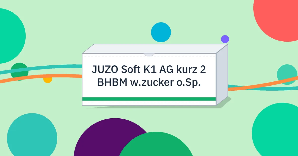 Symbolbild: Packung mit der Aufschrift JUZO Soft K1 AG kurz 2 BHBM w.zucker o.Sp. (PZN 14865264) – Verfügbarkeit und Bezug in Apotheken in Frankfurt am Main