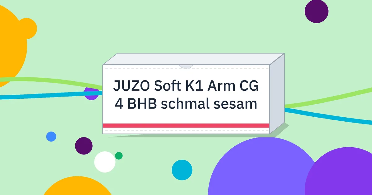 Symbolbild: Packung mit der Aufschrift JUZO Soft K1 Arm CG 4 BHB schmal sesam (PZN 15507650) – Verfügbarkeit und Bezug in Apotheken in Frankfurt am Main