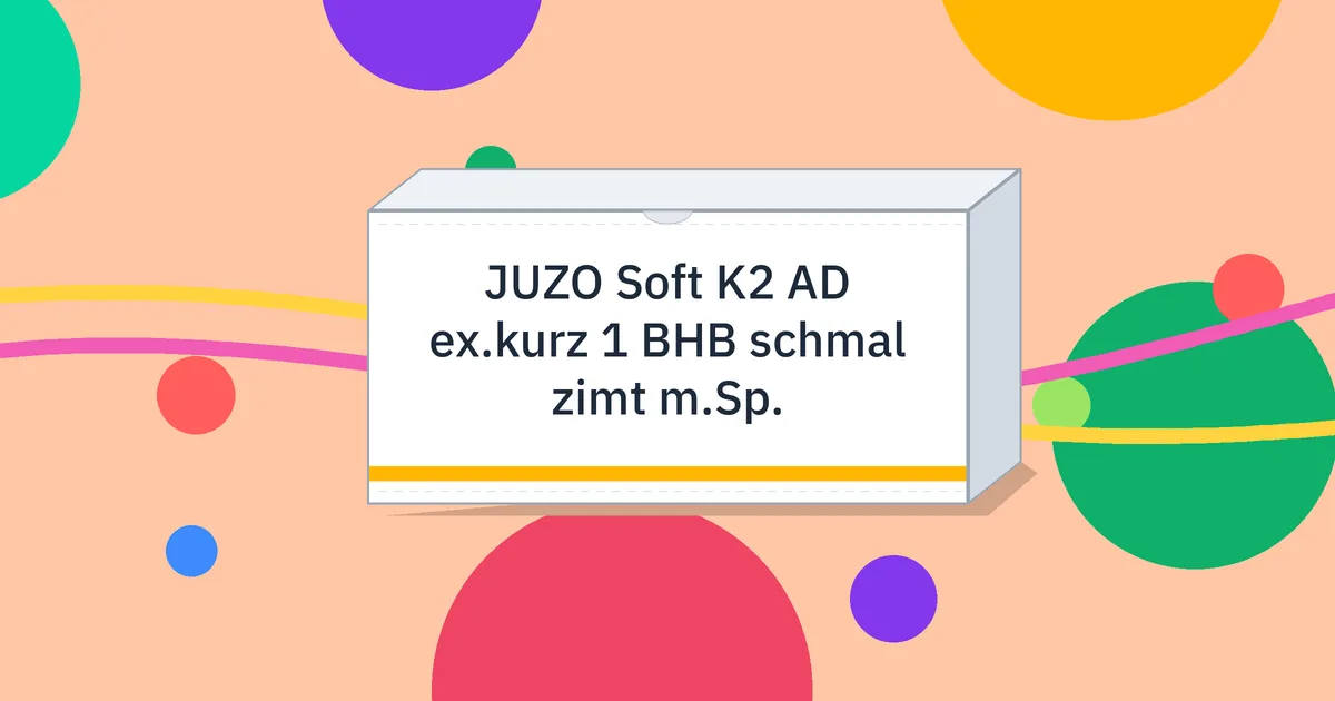 Symbolbild: Packung mit der Aufschrift JUZO Soft K2 AD ex.kurz 1 BHB schmal zimt m.Sp. (PZN 15466247) – Verfügbarkeit und Bezug in Apotheken in Frankfurt am Main