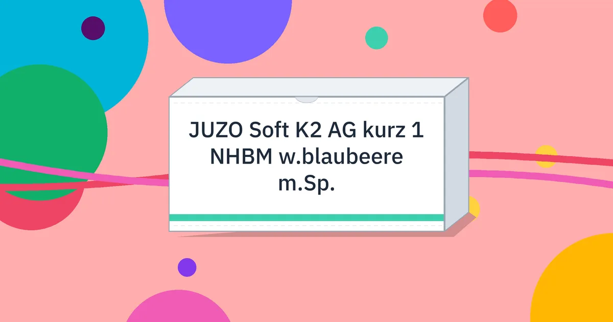 Symbolbild: Packung mit der Aufschrift JUZO Soft K2 AG kurz 1 NHBM w.blaubeere m.Sp. (PZN 15019637) – Verfügbarkeit und Bezug in Apotheken in Frankfurt am Main