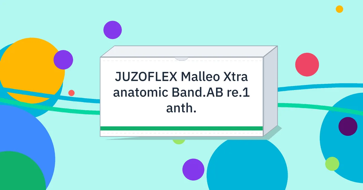 Symbolbild: Packung mit der Aufschrift JUZOFLEX Malleo Xtra anatomic Band.AB re.1 anth. (PZN 16635077) – Verfügbarkeit und Bezug in Apotheken in Frankfurt am Main