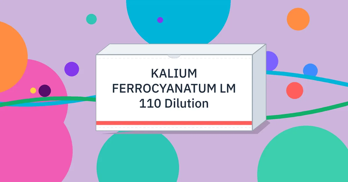 Symbolbild: Packung mit der Aufschrift KALIUM FERROCYANATUM LM 110 Dilution (PZN 12921337) – Verfügbarkeit und Bezug in Apotheken in Frankfurt am Main