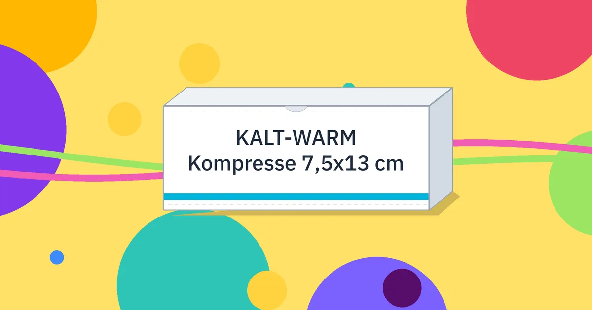 Symbolbild: Packung mit der Aufschrift KALT-WARM Kompresse 7,5x13 cm (PZN 18157162) – Verfügbarkeit und Bezug in Apotheken in Frankfurt am Main