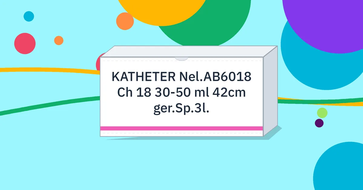 Symbolbild: Packung mit der Aufschrift KATHETER Nel.AB6018 Ch 18 30-50 ml 42cm ger.Sp.3l. (PZN 00152750) – Verfügbarkeit und Bezug in Apotheken in Frankfurt am Main