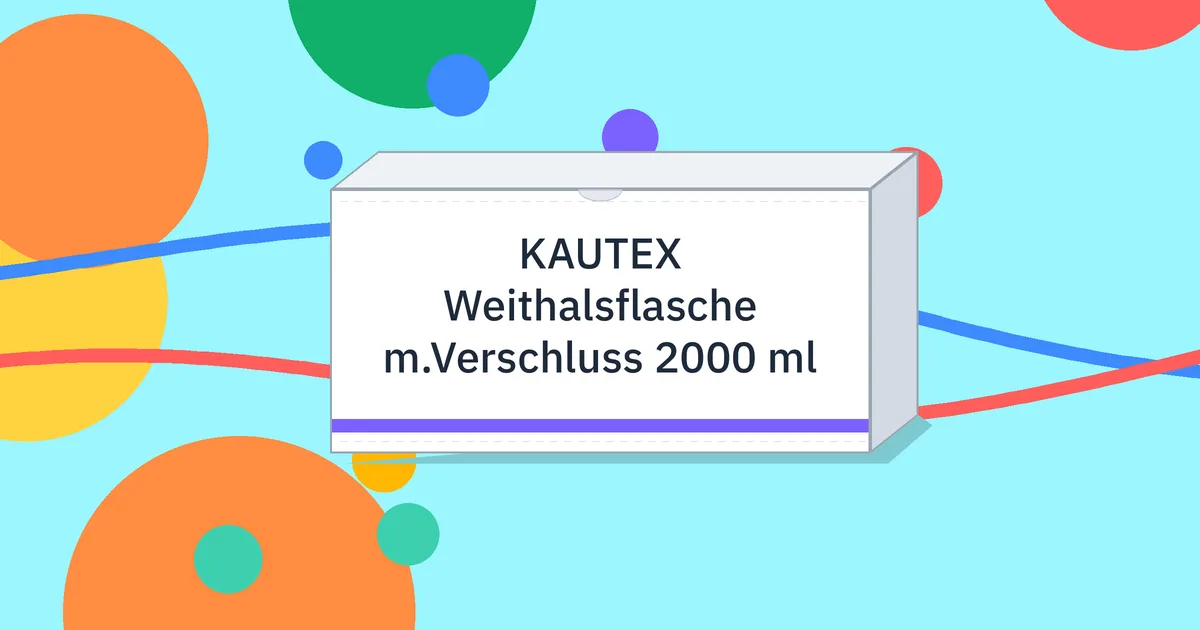 Symbolbild: Packung mit der Aufschrift KAUTEX Weithalsflasche m.Verschluss 2000 ml (PZN 18015054) – Verfügbarkeit und Bezug in Apotheken in Frankfurt am Main