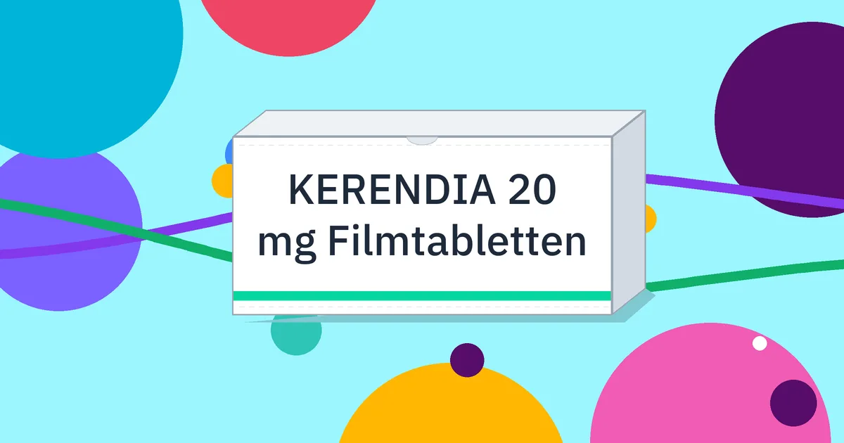 Symbolbild: Packung mit der Aufschrift KERENDIA 20 mg Filmtabletten (PZN 16807414) – Verfügbarkeit und Bezug in Apotheken in Frankfurt am Main