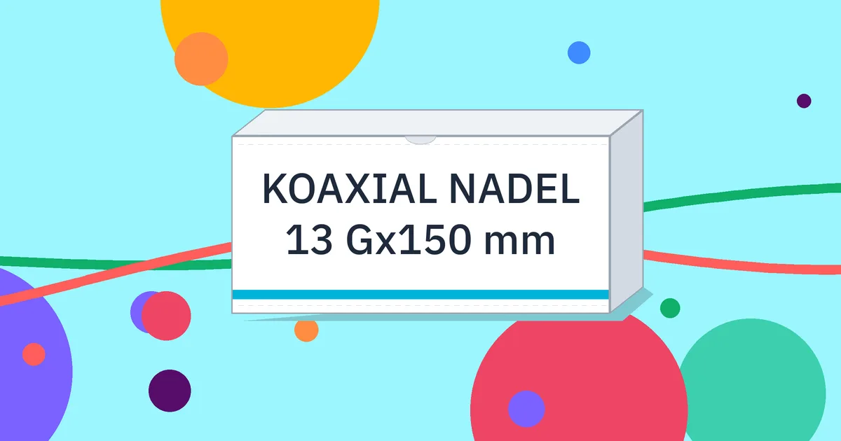 Symbolbild: Packung mit der Aufschrift KOAXIAL NADEL 13 Gx150 mm (PZN 19529884) – Verfügbarkeit und Bezug in Apotheken in Frankfurt am Main