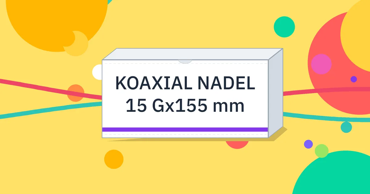 Symbolbild: Packung mit der Aufschrift KOAXIAL NADEL 15 Gx155 mm (PZN 19529921) – Verfügbarkeit und Bezug in Apotheken in Frankfurt am Main