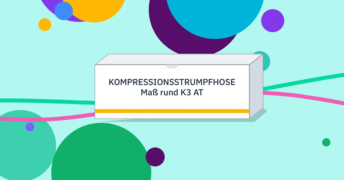 Symbolbild: Packung mit der Aufschrift KOMPRESSIONSSTRUMPFHOSE Maß rund K3 AT (PZN 04779227) – Verfügbarkeit und Bezug in Apotheken in Frankfurt am Main