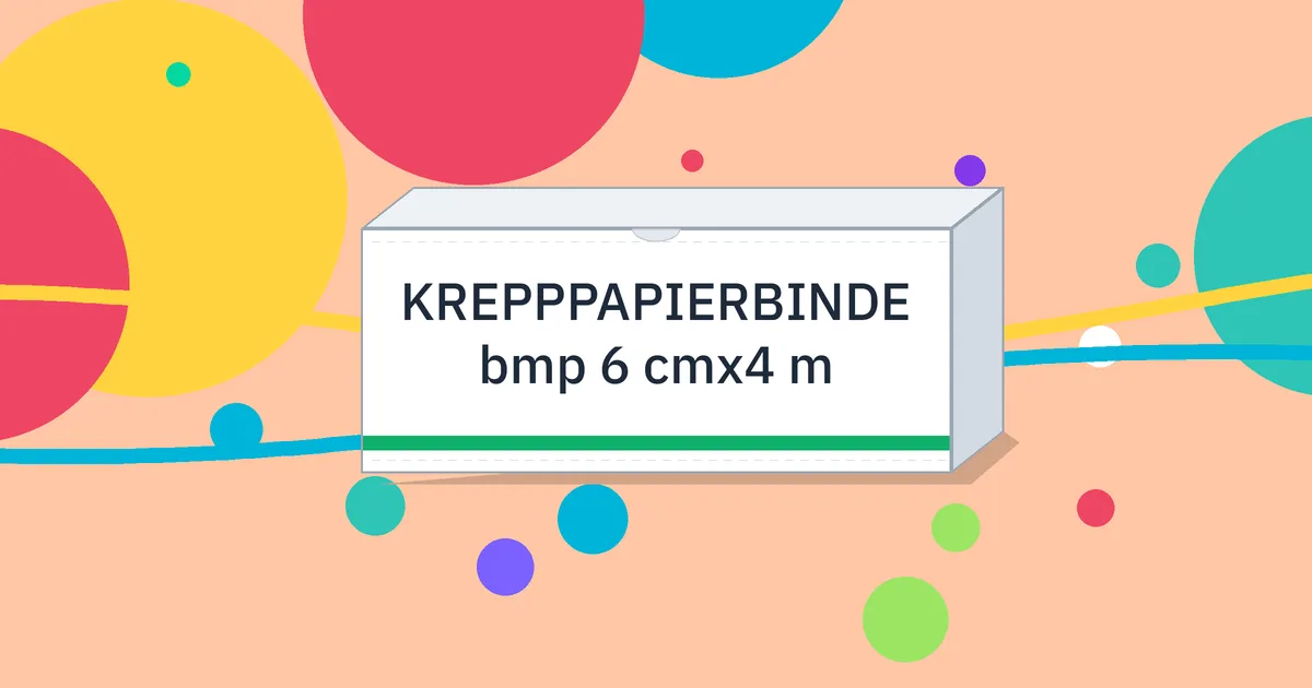 Symbolbild: Packung mit der Aufschrift KREPPPAPIERBINDE bmp 6 cmx4 m (PZN 03944641) – Verfügbarkeit und Bezug in Apotheken in Frankfurt am Main