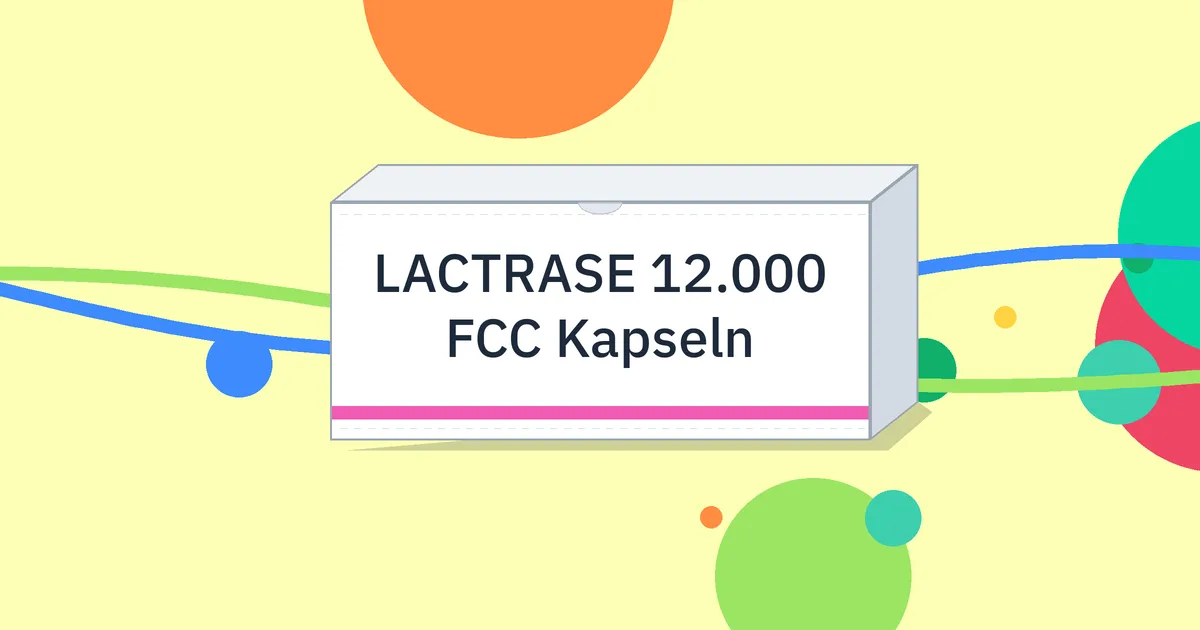 Symbolbild: Packung mit der Aufschrift LACTRASE 12.000 FCC Kapseln (PZN 13704079) – Verfügbarkeit und Bezug in Apotheken in Frankfurt am Main