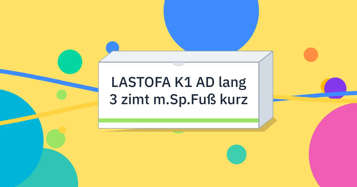 Symbolbild: Packung mit der Aufschrift LASTOFA K1 AD lang 3 zimt m.Sp.Fuß kurz (PZN 13786947) – Verfügbarkeit und Bezug in Apotheken in Frankfurt am Main