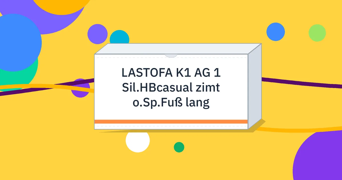 Symbolbild: Packung mit der Aufschrift LASTOFA K1 AG 1 Sil.HBcasual zimt o.Sp.Fuß lang (PZN 14147735) – Verfügbarkeit und Bezug in Apotheken in Frankfurt am Main