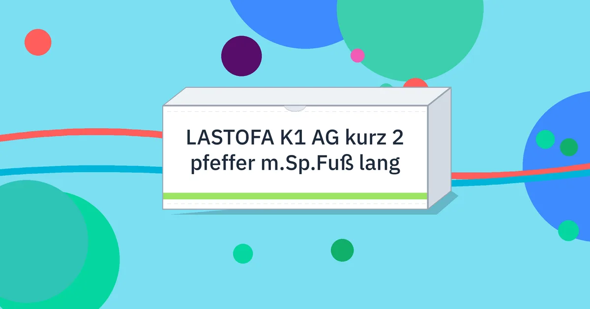 Symbolbild: Packung mit der Aufschrift LASTOFA K1 AG kurz 2 pfeffer m.Sp.Fuß lang (PZN 13790498) – Verfügbarkeit und Bezug in Apotheken in Frankfurt am Main