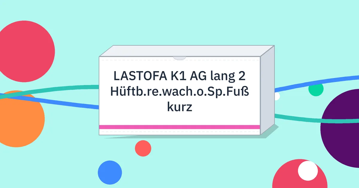 Symbolbild: Packung mit der Aufschrift LASTOFA K1 AG lang 2 Hüftb.re.wach.o.Sp.Fuß kurz (PZN 13797715) – Verfügbarkeit und Bezug in Apotheken in Frankfurt am Main