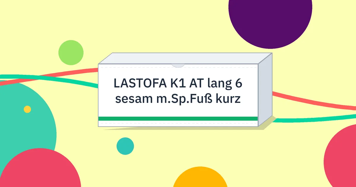Symbolbild: Packung mit der Aufschrift LASTOFA K1 AT lang 6 sesam m.Sp.Fuß kurz (PZN 13797046) – Verfügbarkeit und Bezug in Apotheken in Frankfurt am Main