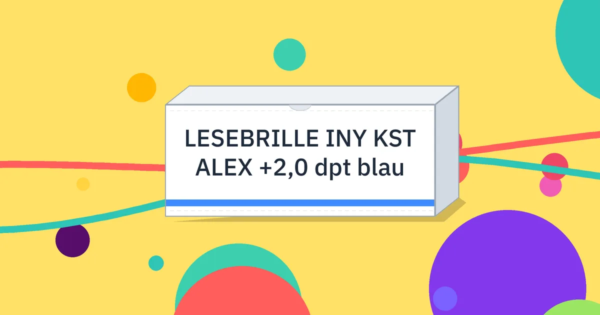 Symbolbild: Packung mit der Aufschrift LESEBRILLE INY KST ALEX +2,0 dpt blau (PZN 19941656) – Verfügbarkeit und Bezug in Apotheken in Frankfurt am Main