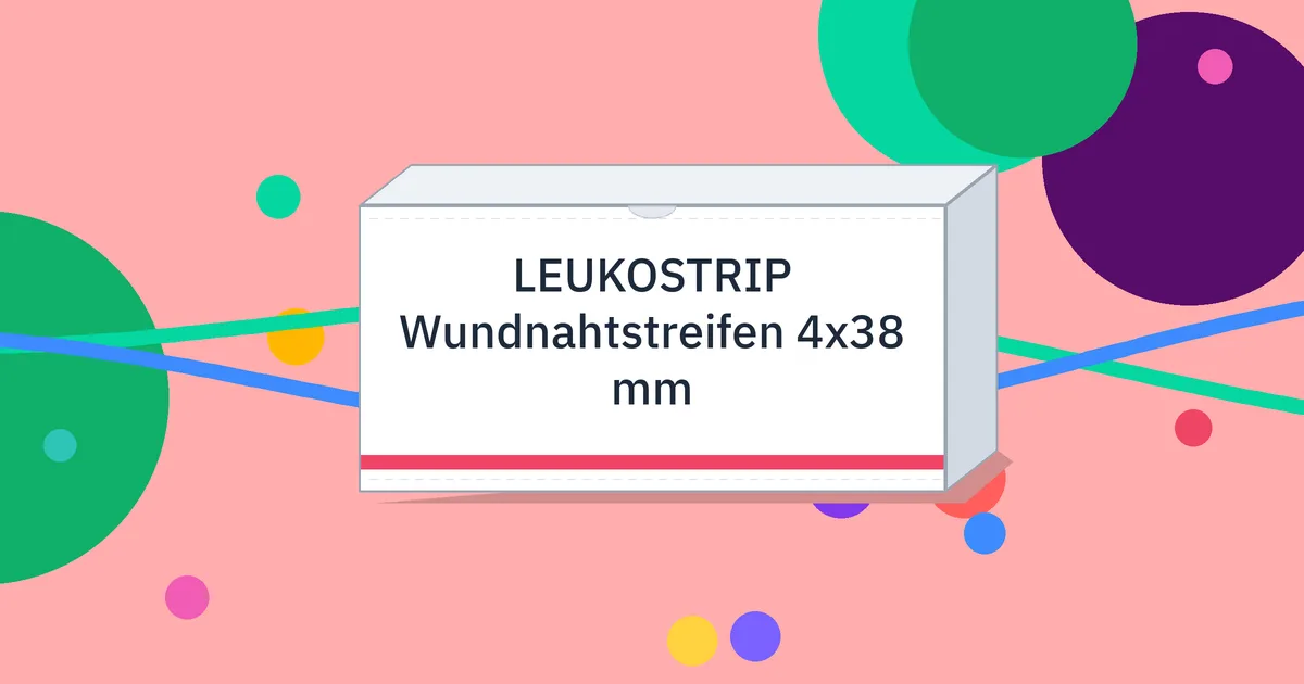 Symbolbild: Packung mit der Aufschrift LEUKOSTRIP Wundnahtstreifen 4x38 mm (PZN 19452288) – Verfügbarkeit und Bezug in Apotheken in Frankfurt am Main