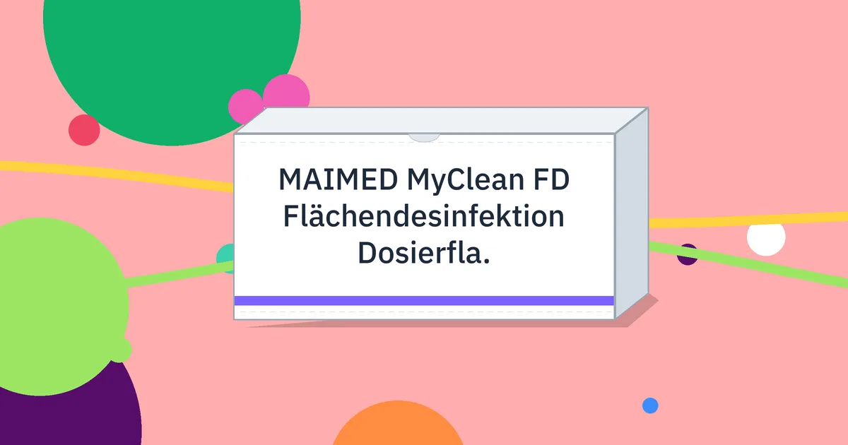 Symbolbild: Packung mit der Aufschrift MAIMED MyClean FD Flächendesinfektion Dosierfla. (PZN 10305999) – Verfügbarkeit und Bezug in Apotheken in Frankfurt am Main