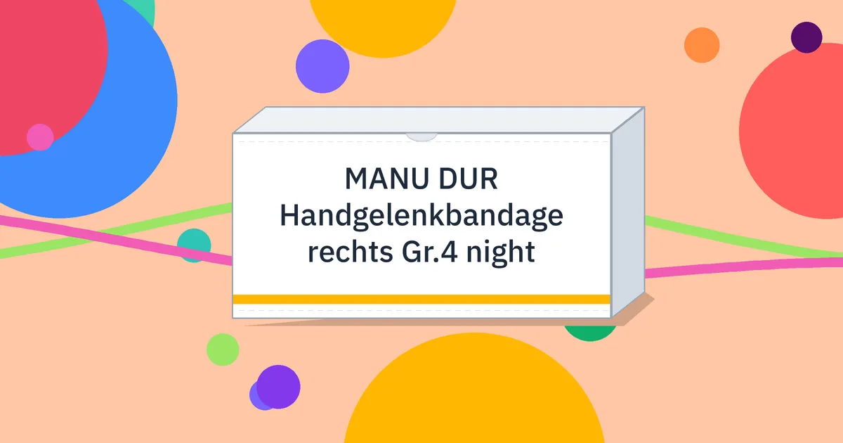 Symbolbild: Packung mit der Aufschrift MANU DUR Handgelenkbandage rechts Gr.4 night (PZN 19961647) – Verfügbarkeit und Bezug in Apotheken in Frankfurt am Main