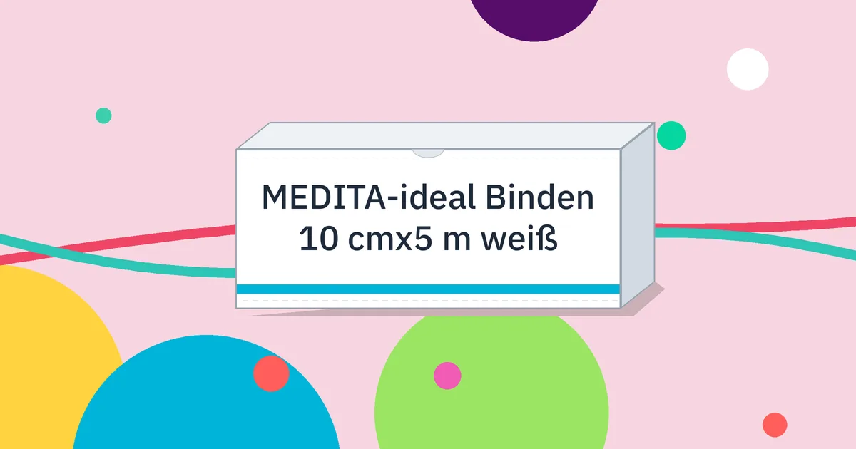 Symbolbild: Packung mit der Aufschrift MEDITA-ideal Binden 10 cmx5 m weiß (PZN 19451811) – Verfügbarkeit und Bezug in Apotheken in Frankfurt am Main