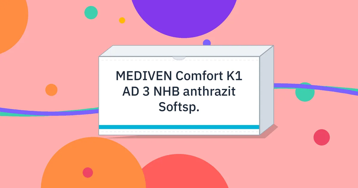 Symbolbild: Packung mit der Aufschrift MEDIVEN Comfort K1 AD 3 NHB anthrazit Softsp. (PZN 14560062) – Verfügbarkeit und Bezug in Apotheken in Frankfurt am Main
