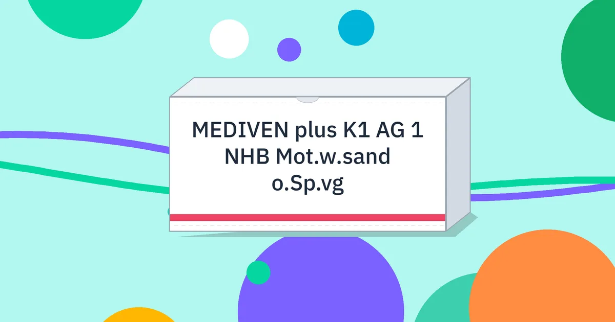 Symbolbild: Packung mit der Aufschrift MEDIVEN plus K1 AG 1 NHB Mot.w.sand o.Sp.vg (PZN 18941766) – Verfügbarkeit und Bezug in Apotheken in Frankfurt am Main