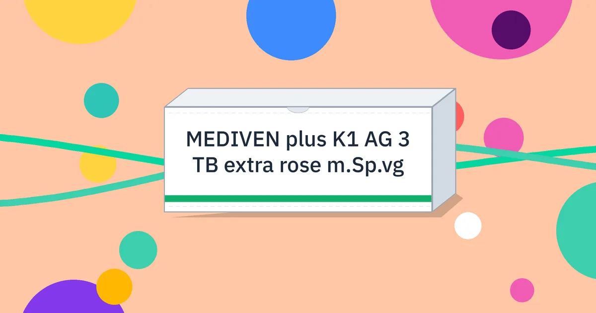 Symbolbild: Packung mit der Aufschrift MEDIVEN plus K1 AG 3 TB extra rose m.Sp.vg (PZN 15062739) – Verfügbarkeit und Bezug in Apotheken in Frankfurt am Main