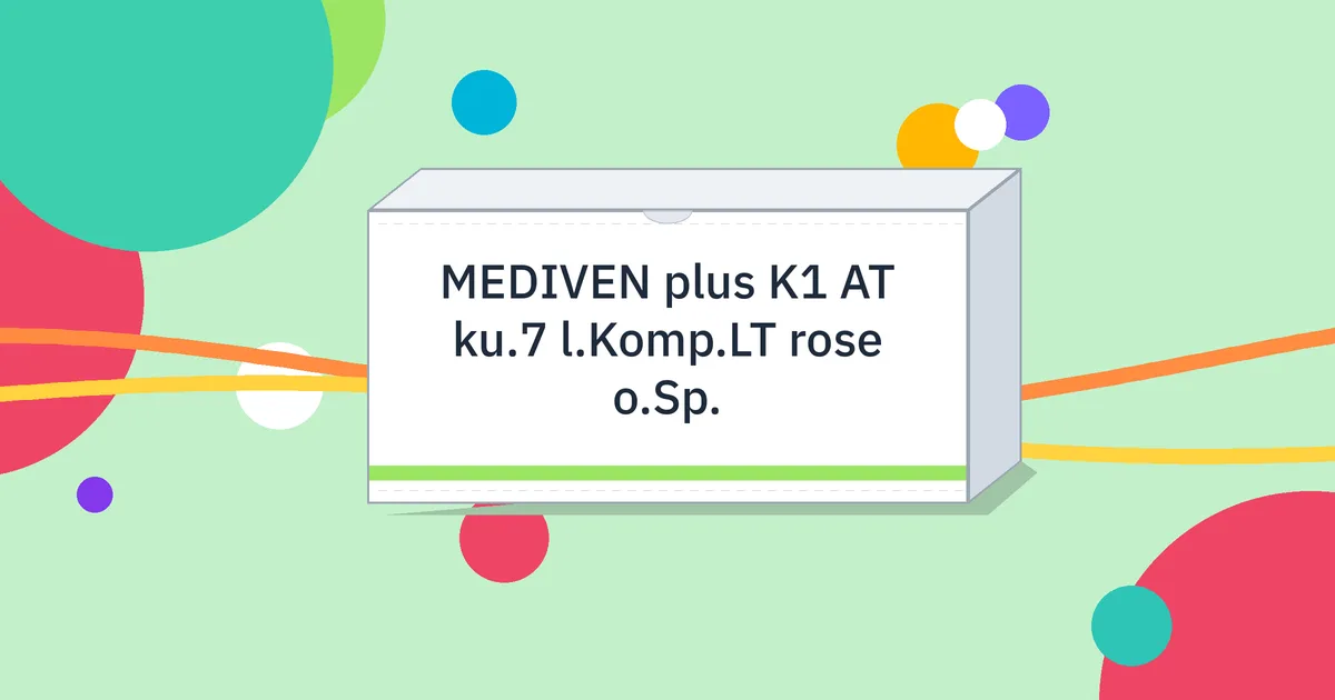 Symbolbild: Packung mit der Aufschrift MEDIVEN plus K1 AT ku.7 l.Komp.LT rose o.Sp. (PZN 15029268) – Verfügbarkeit und Bezug in Apotheken in Frankfurt am Main