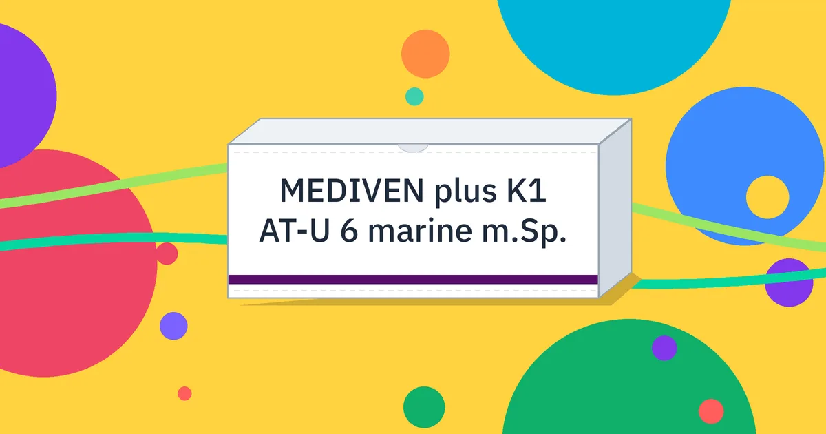 Symbolbild: Packung mit der Aufschrift MEDIVEN plus K1 AT-U 6 marine m.Sp. (PZN 15029943) – Verfügbarkeit und Bezug in Apotheken in Frankfurt am Main