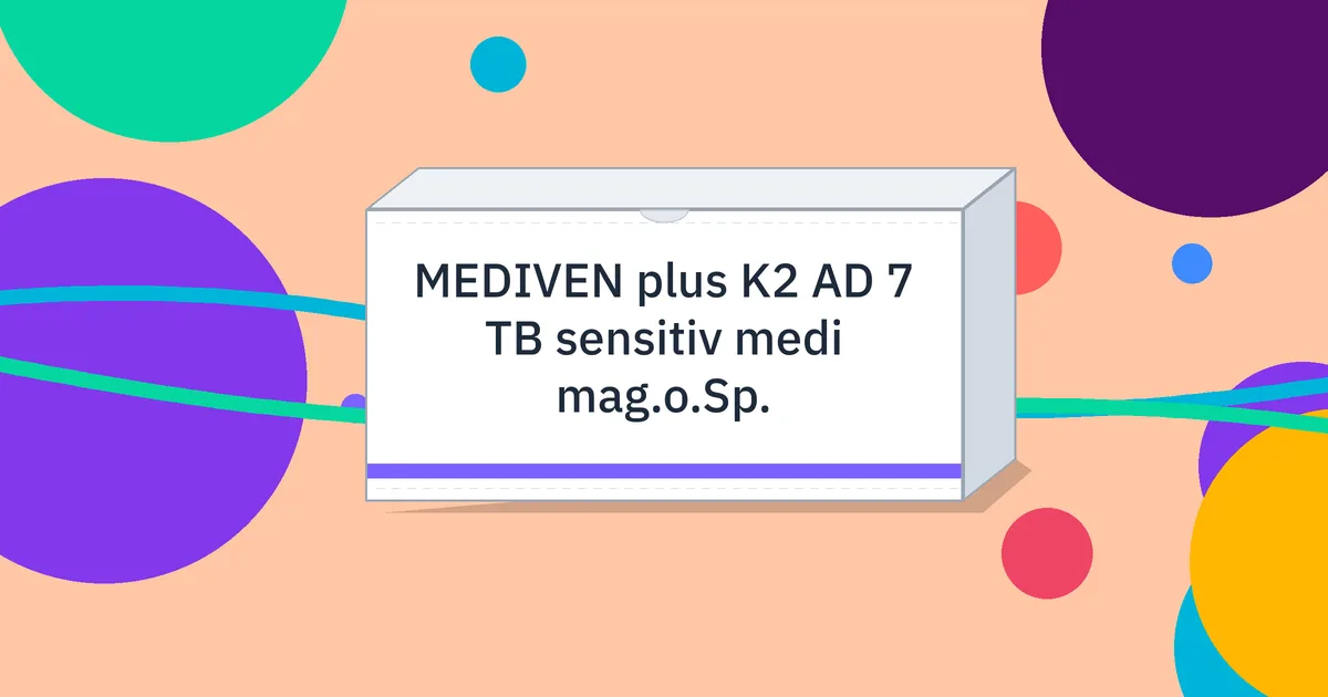 Symbolbild: Packung mit der Aufschrift MEDIVEN plus K2 AD 7 TB sensitiv medi mag.o.Sp. (PZN 15105199) – Verfügbarkeit und Bezug in Apotheken in Frankfurt am Main