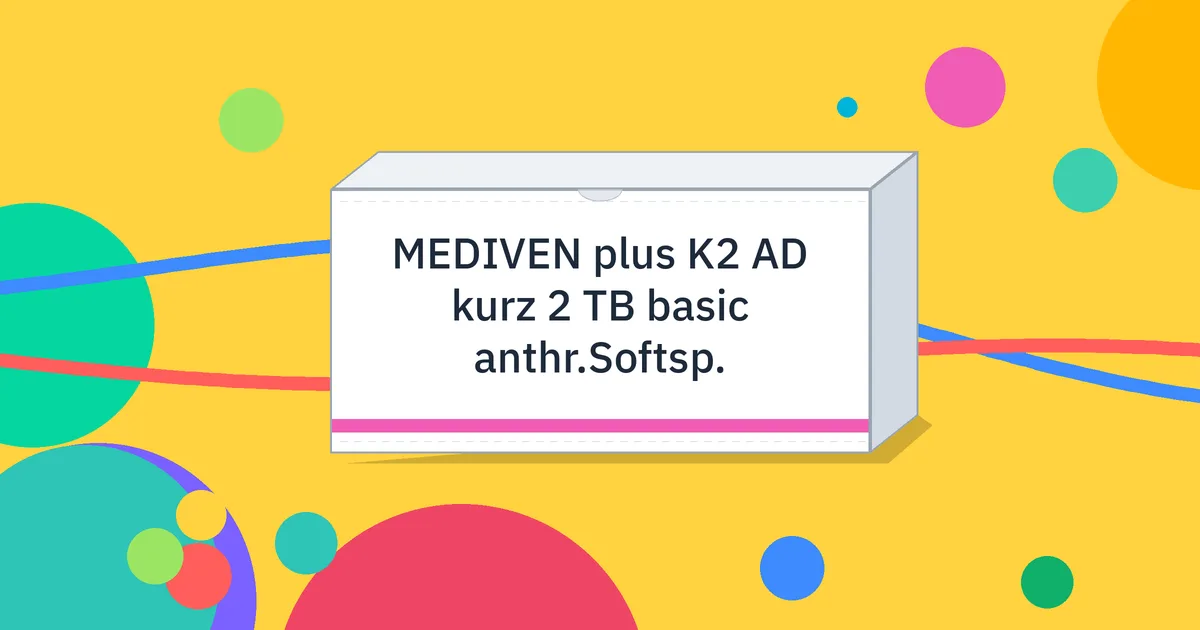 Symbolbild: Packung mit der Aufschrift MEDIVEN plus K2 AD kurz 2 TB basic anthr.Softsp. (PZN 15098045) – Verfügbarkeit und Bezug in Apotheken in Frankfurt am Main