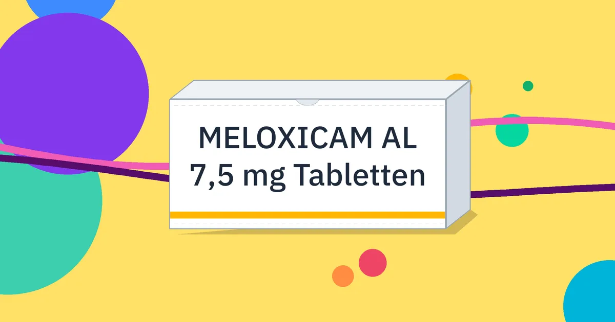 Symbolbild: Packung mit der Aufschrift MELOXICAM AL 7,5 mg Tabletten (PZN 01084298) – Verfügbarkeit und Bezug in Apotheken in Frankfurt am Main