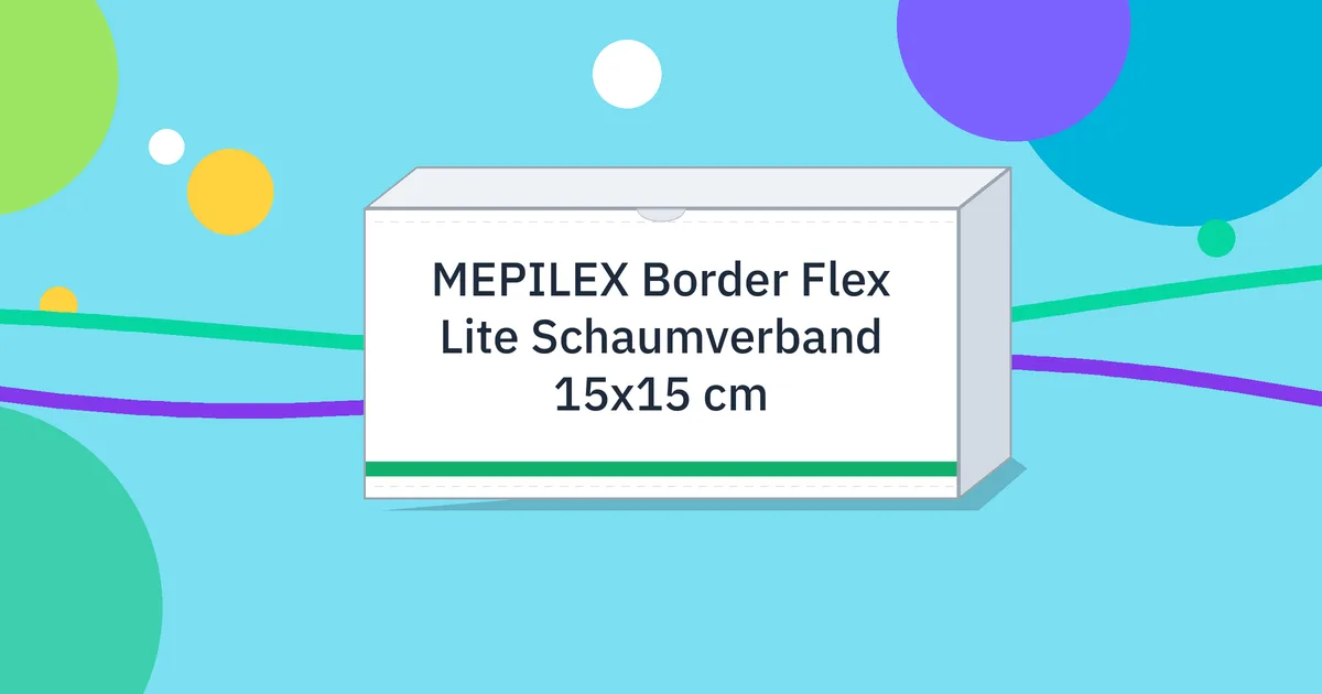 Symbolbild: Packung mit der Aufschrift MEPILEX Border Flex Lite Schaumverband 15x15 cm (PZN 18719335) – Verfügbarkeit und Bezug in Apotheken in Frankfurt am Main