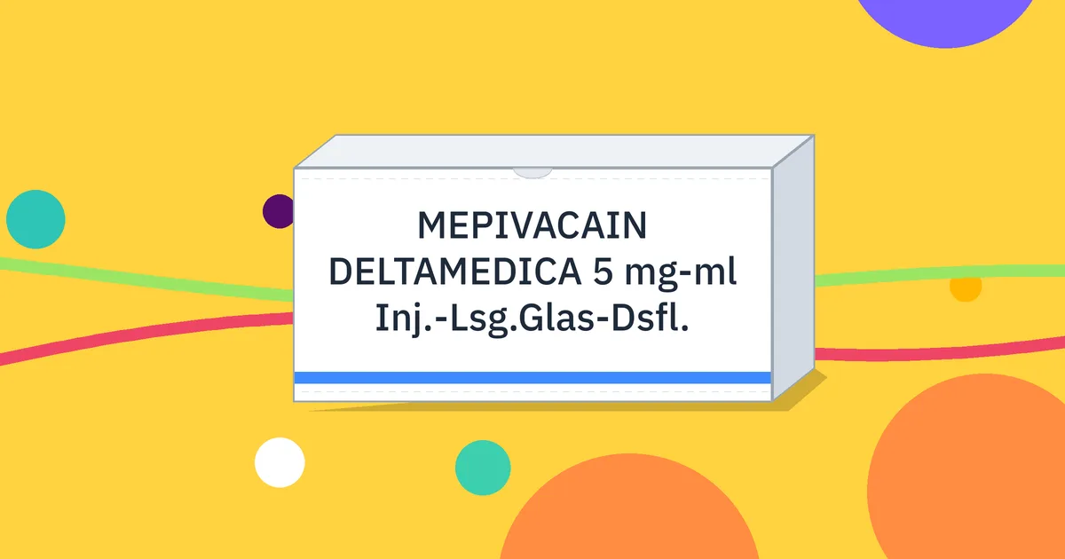Symbolbild: Packung mit der Aufschrift MEPIVACAIN DELTAMEDICA 5 mg-ml Inj.-Lsg.Glas-Dsfl. (PZN 09220364) – Verfügbarkeit und Bezug in Apotheken in Frankfurt am Main