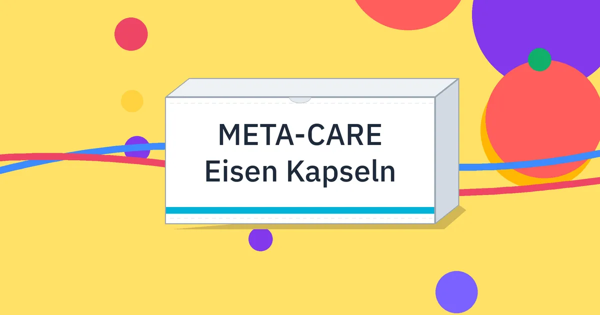 Symbolbild: Packung mit der Aufschrift META-CARE Eisen Kapseln (PZN 16355604) – Verfügbarkeit und Bezug in Apotheken in Frankfurt am Main