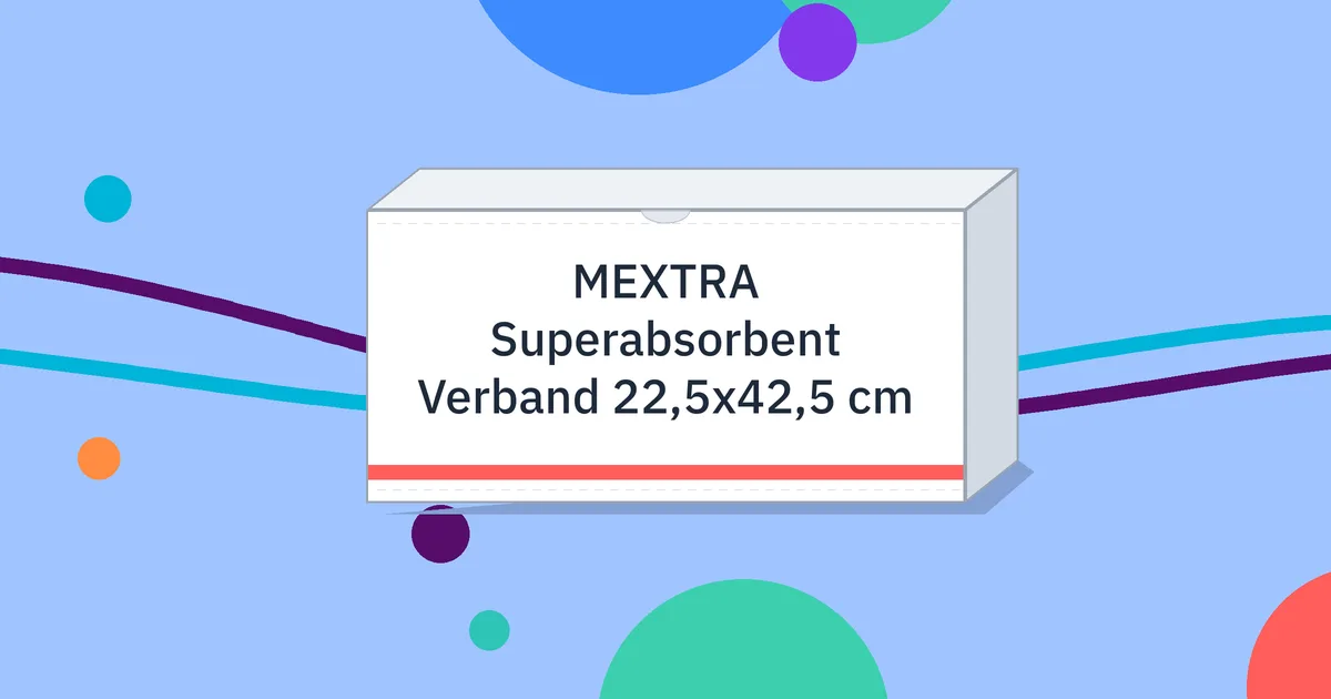 Symbolbild: Packung mit der Aufschrift MEXTRA Superabsorbent Verband 22,5x42,5 cm (PZN 19474858) – Verfügbarkeit und Bezug in Apotheken in Frankfurt am Main