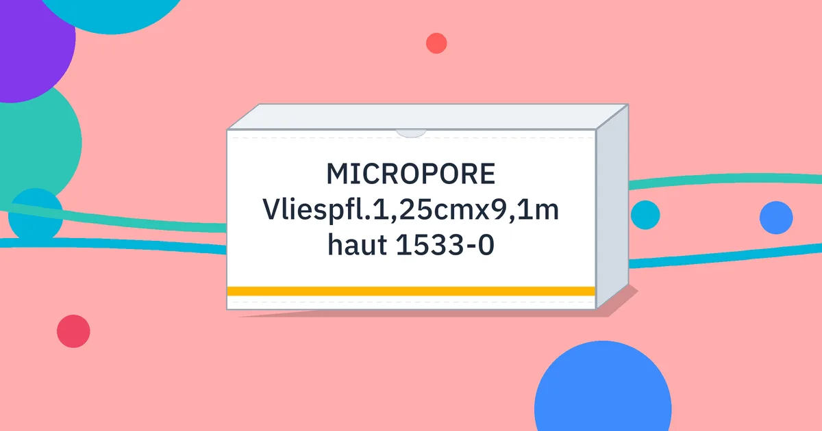 Symbolbild: Packung mit der Aufschrift MICROPORE Vliespfl.1,25cmx9,1m haut 1533-0 (PZN 19814768) – Verfügbarkeit und Bezug in Apotheken in Frankfurt am Main