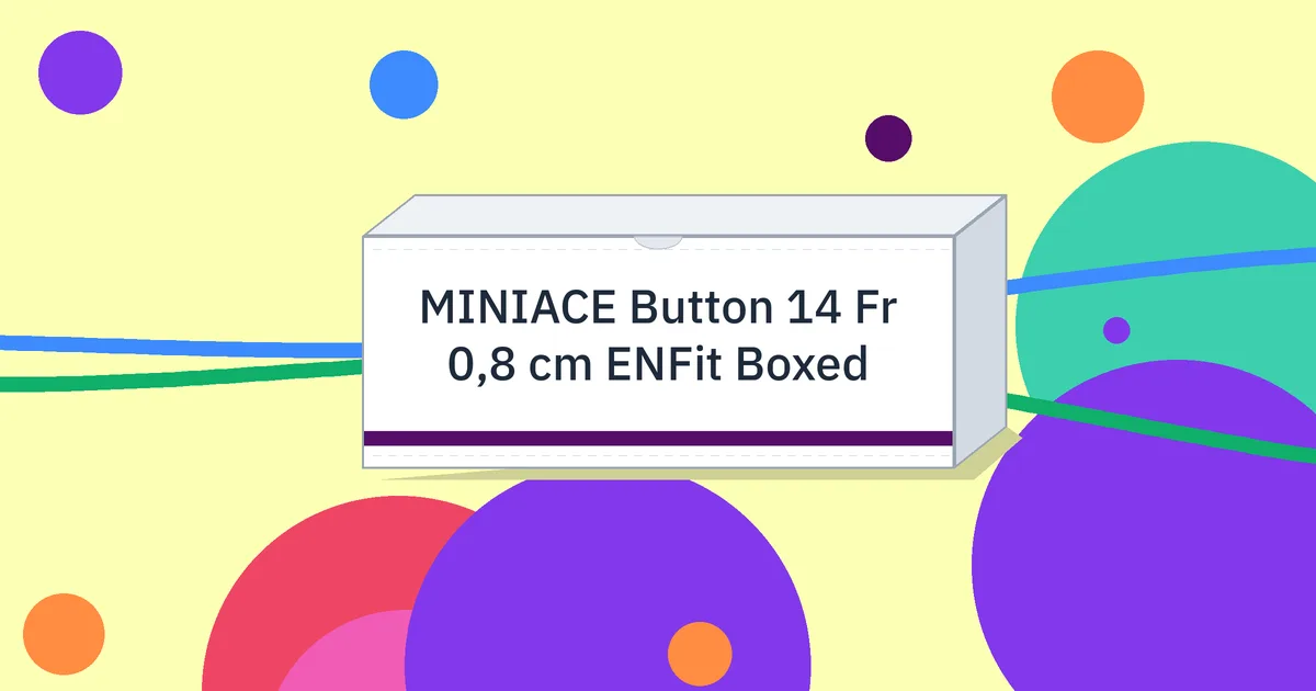 Symbolbild: Packung mit der Aufschrift MINIACE Button 14 Fr 0,8 cm ENFit Boxed (PZN 16953883) – Verfügbarkeit und Bezug in Apotheken in Frankfurt am Main