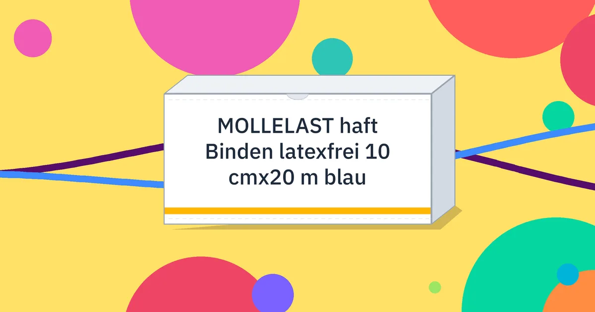 Symbolbild: Packung mit der Aufschrift MOLLELAST haft Binden latexfrei 10 cmx20 m blau (PZN 15430746) – Verfügbarkeit und Bezug in Apotheken in Frankfurt am Main