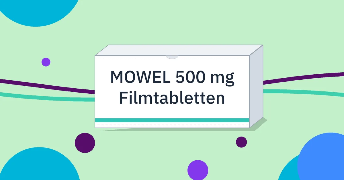 Symbolbild: Packung mit der Aufschrift MOWEL 500 mg Filmtabletten (PZN 08755672) – Verfügbarkeit und Bezug in Apotheken in Frankfurt am Main